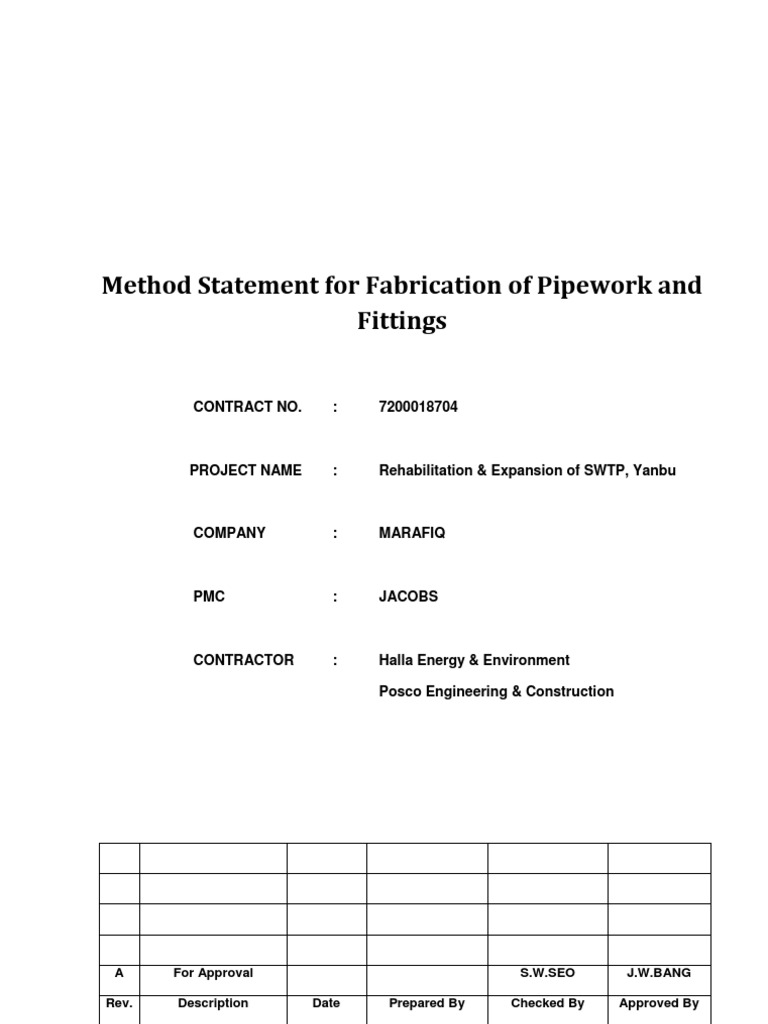 Method Statement For Fab of Pipework and Fittings | PDF | Pipe (Fluid ...