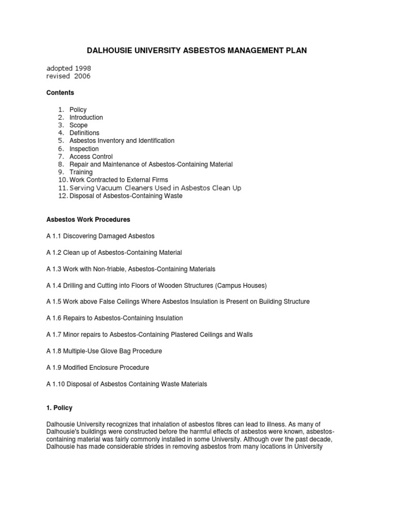 Asbestos Management Plan | Download Free PDF | Asbestos | Vacuum Cleaner