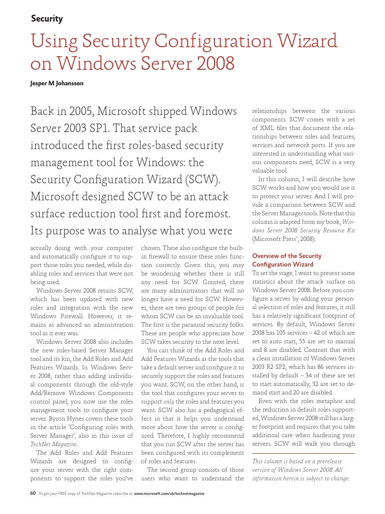 Using Security Configuration Wizard On Windows Server 2008 | PDF ...