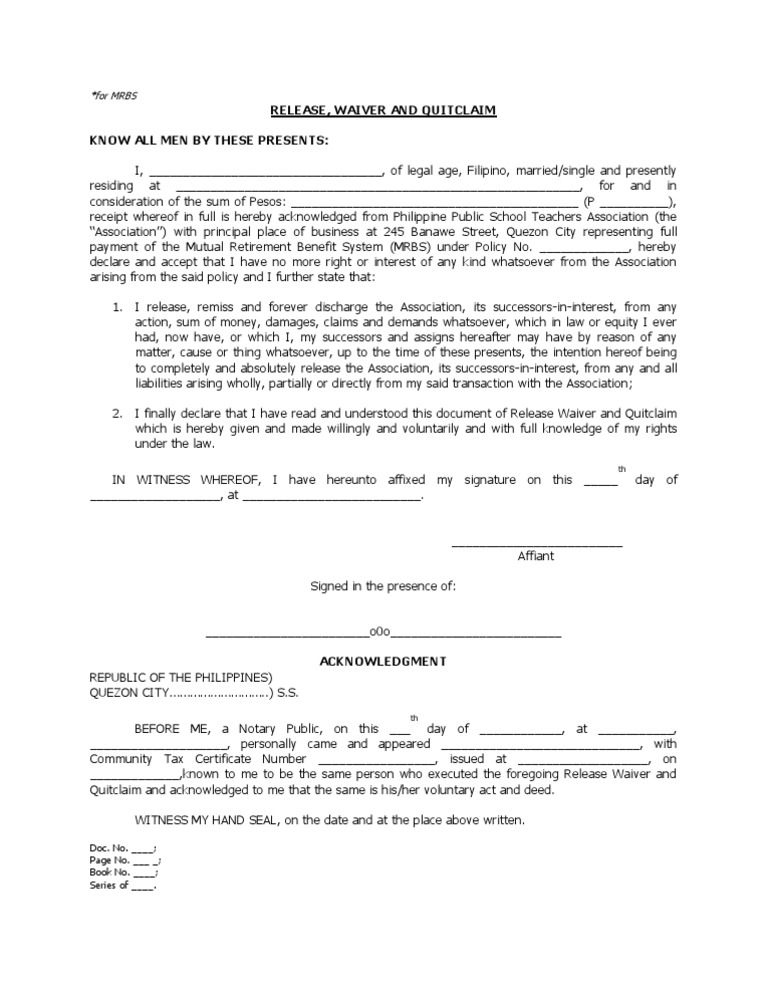 Affidavit of Release and Quitclaim | PDF