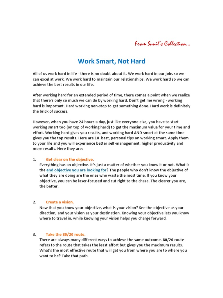 Work Smart, Not Hard PDF | PDF | Perfectionism (Psychology) | Motivation