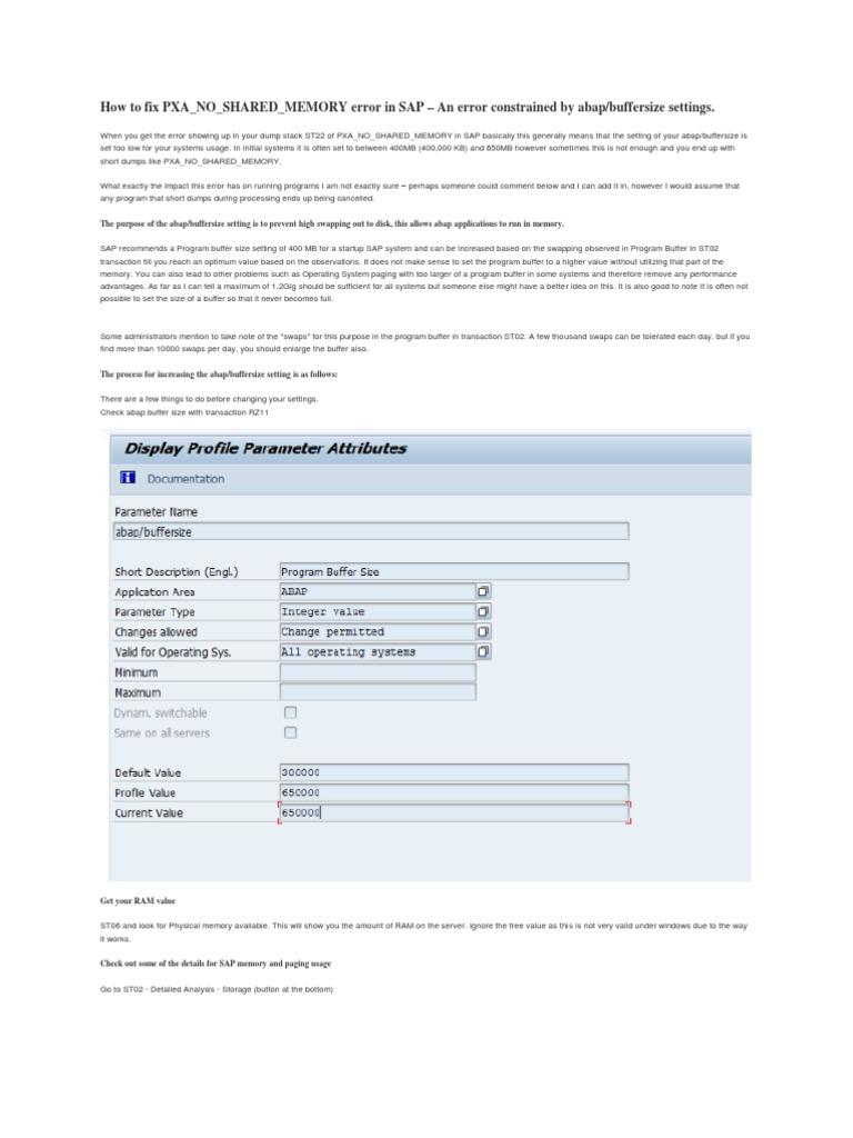 How To Fix Pxa No Shared Memory Error In Sap An Error Constrained By Abapbuffersize
