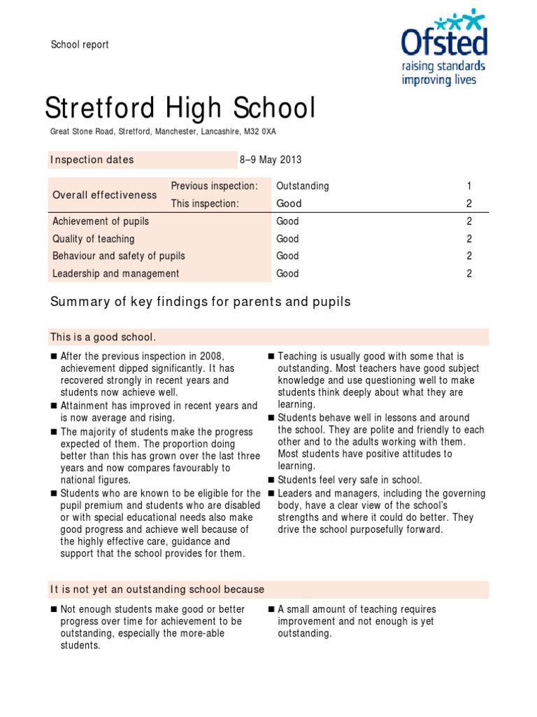 Stretford High School - Published Inspection Report May 13 Final ...