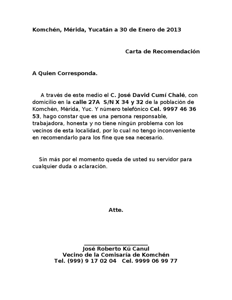 Carta de Referencia Personal | PDF