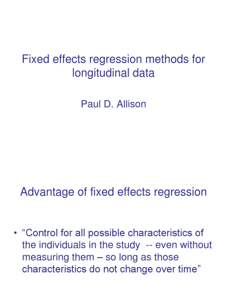 Fixed Effects Regression Methods For Longitudinal Data: Paul D. Allison | PDF | Errors And ...