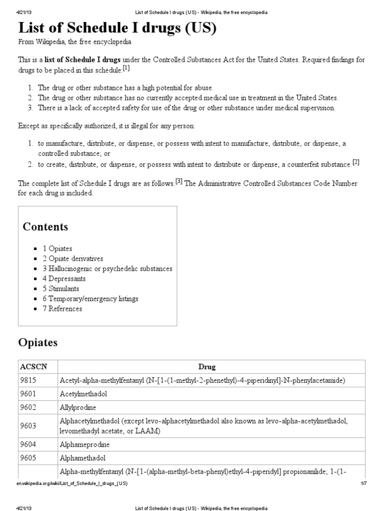 List of Schedule I Drugs (US) - Wikipedia, The Free Encyclopedia | PDF ...