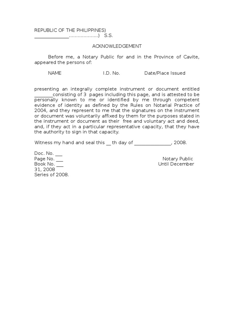 Notary Public Acknowledgement Template | PDF