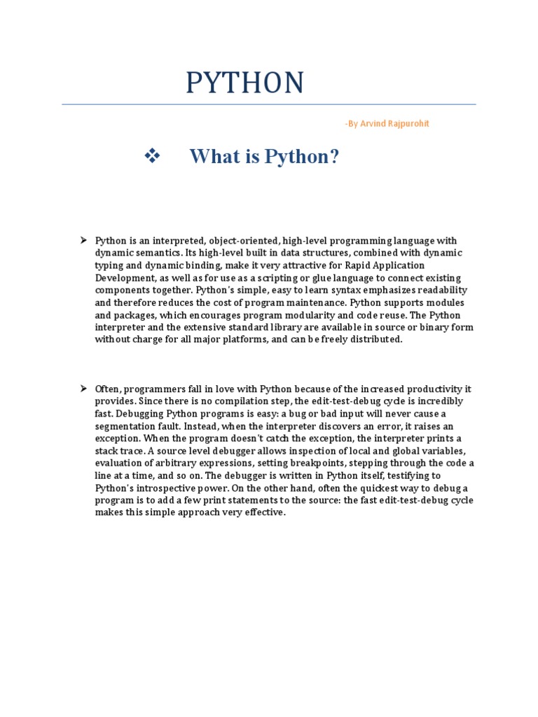PYTHON by Arvind Rajpurohit | PDF | Python (Programming Language ...