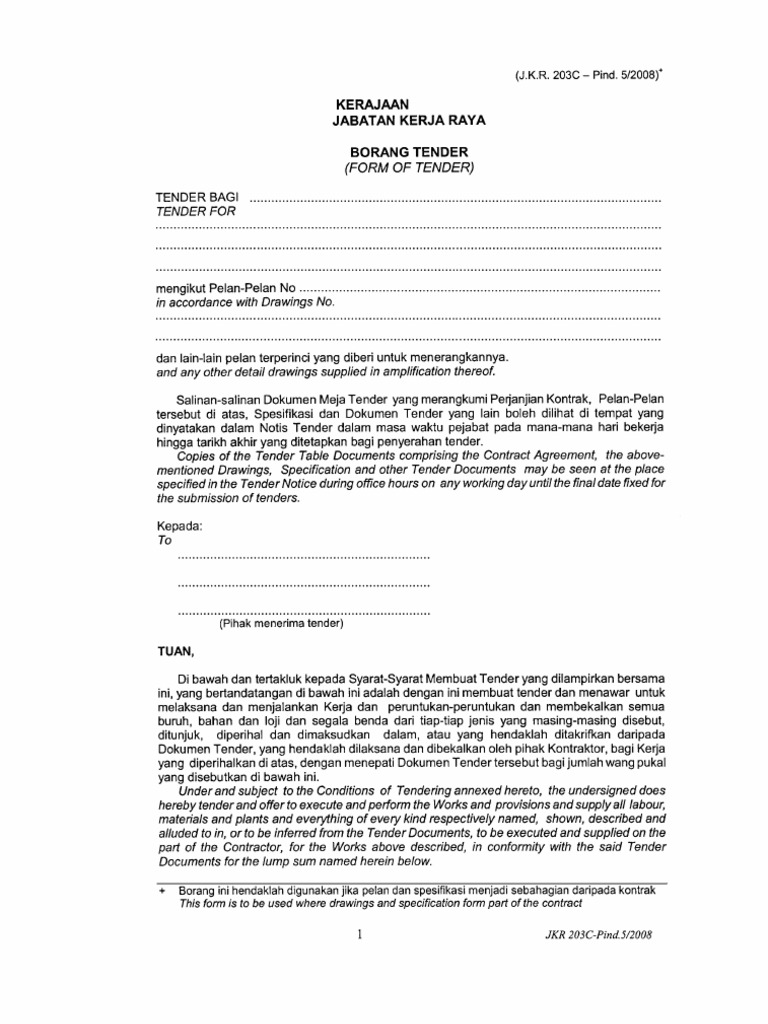 10.2. Borang Tender JKR 203C | PDF