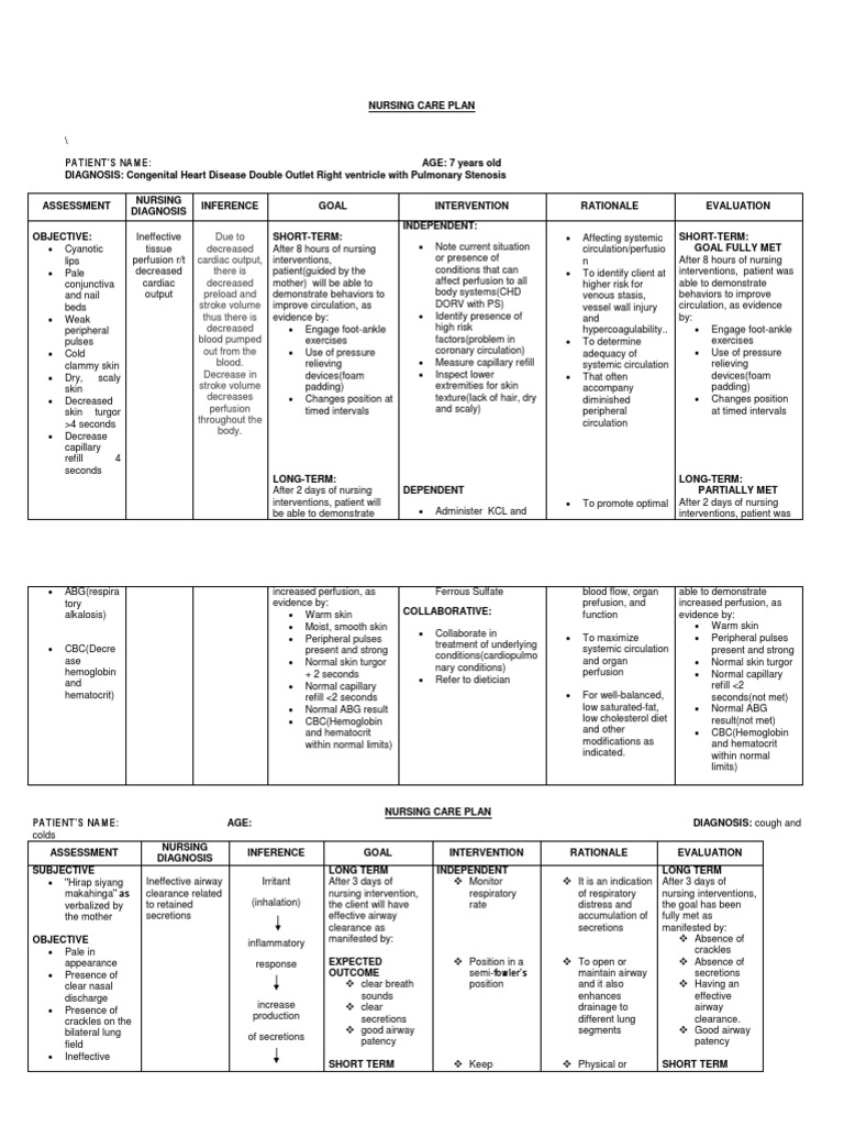 Nursing Care Plan for Tissue Perfusion | PDF | Circulatory System ...