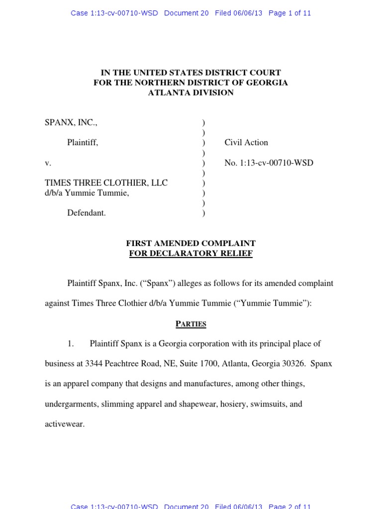 Spanx - Amended Complaint (N.D. Ga.) | PDF | Declaratory Judgment | Patent