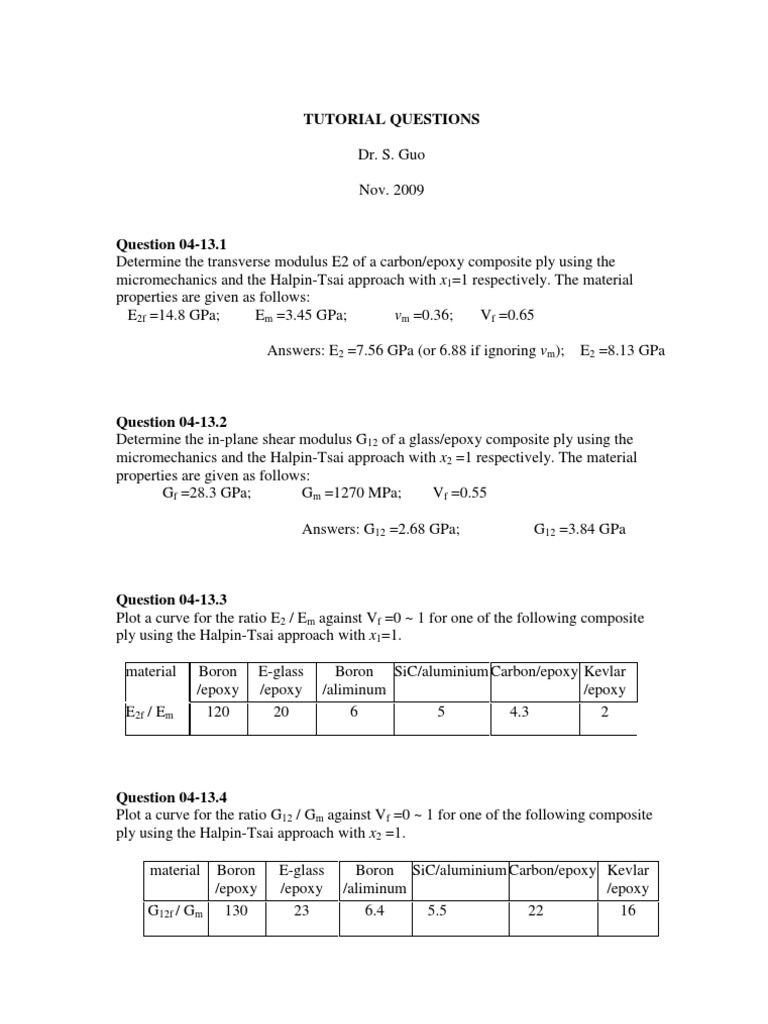 Tutorial Questions and Answers - 2011 | PDF | Strength Of Materials | Composite Material