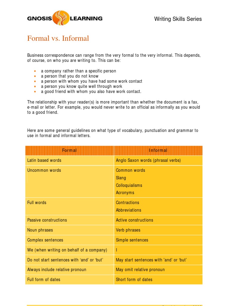 Formal+vs.+Informal - Letter Writing | PDF | Ellipsis | Word