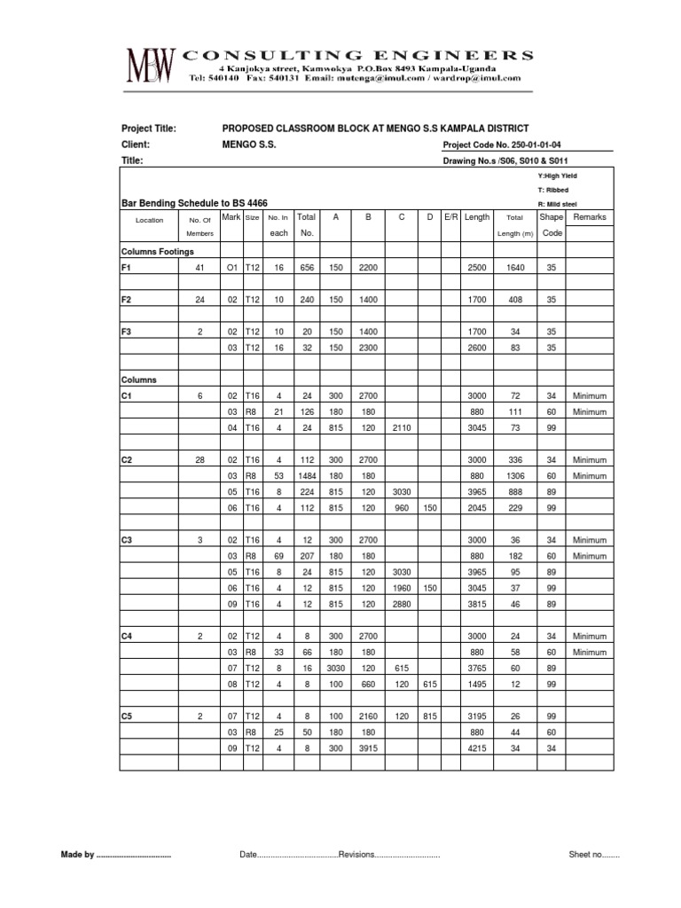 Bending Schedule | PDF | Structural Engineering | Building Engineering