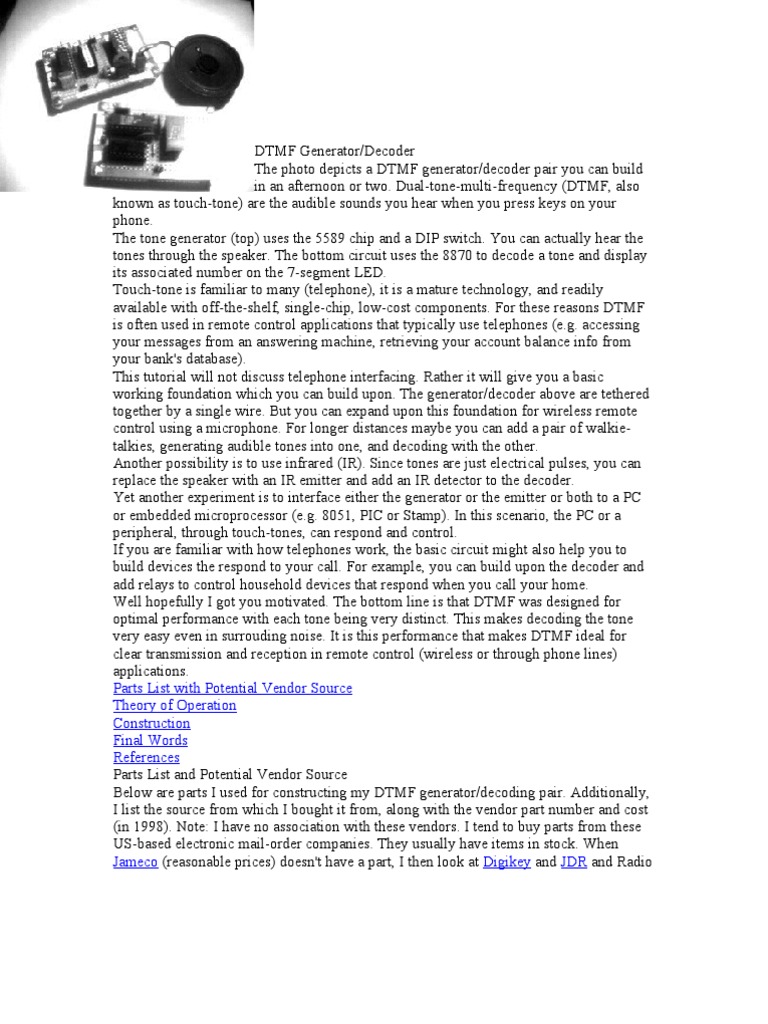 A Guide to Building a Basic DTMF Generator and Decoder Circuit Using ...