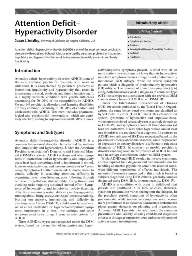 Attention Deficit - Hyperactivity Disorder: Susan L Smalley | PDF ...