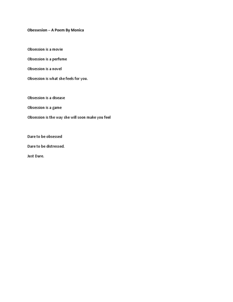 Obsession: A Poem by Monica | PDF | Self-Improvement | Mystery ...