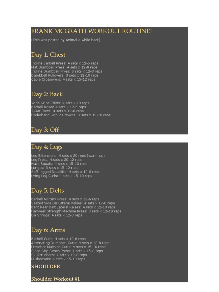 Frank Mcgrath Workout Routine! | PDF | Weight Training | Sports
