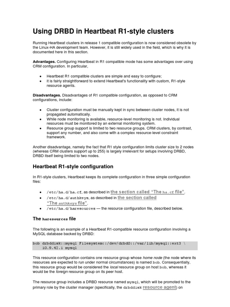 Using DRBD in Heartbeat R1 | PDF | Computer Cluster | Operating System ...