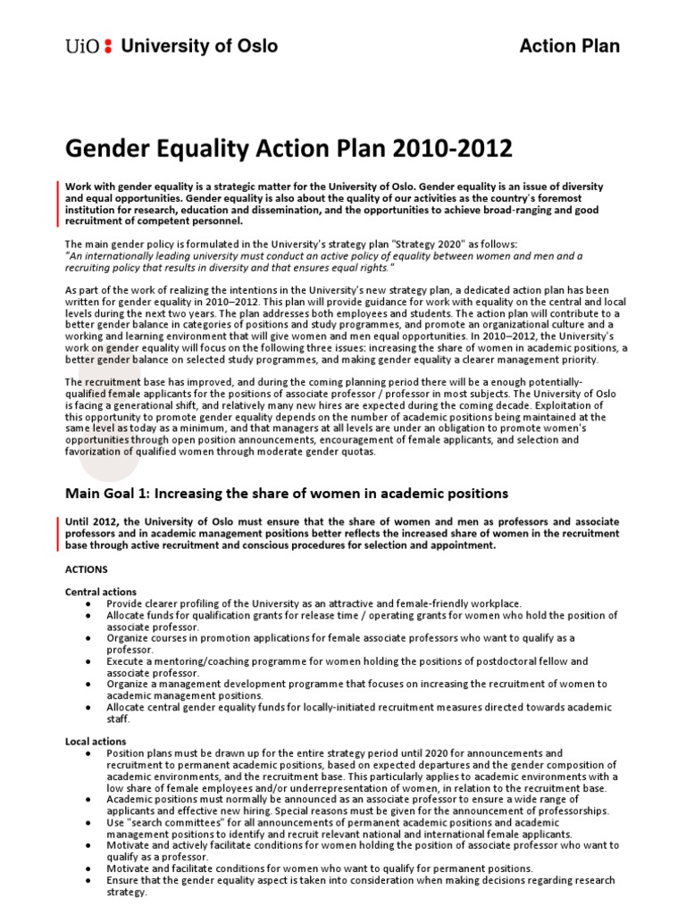 Action Plan Gender Equality 2010 2012 | PDF | Gender | Gender Studies