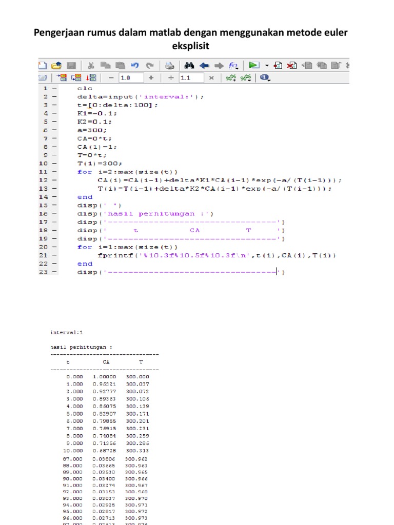 Pengerjaan Rumus Dalam Matlab Dengan Menggunakan Metode Euler | PDF | Komputer