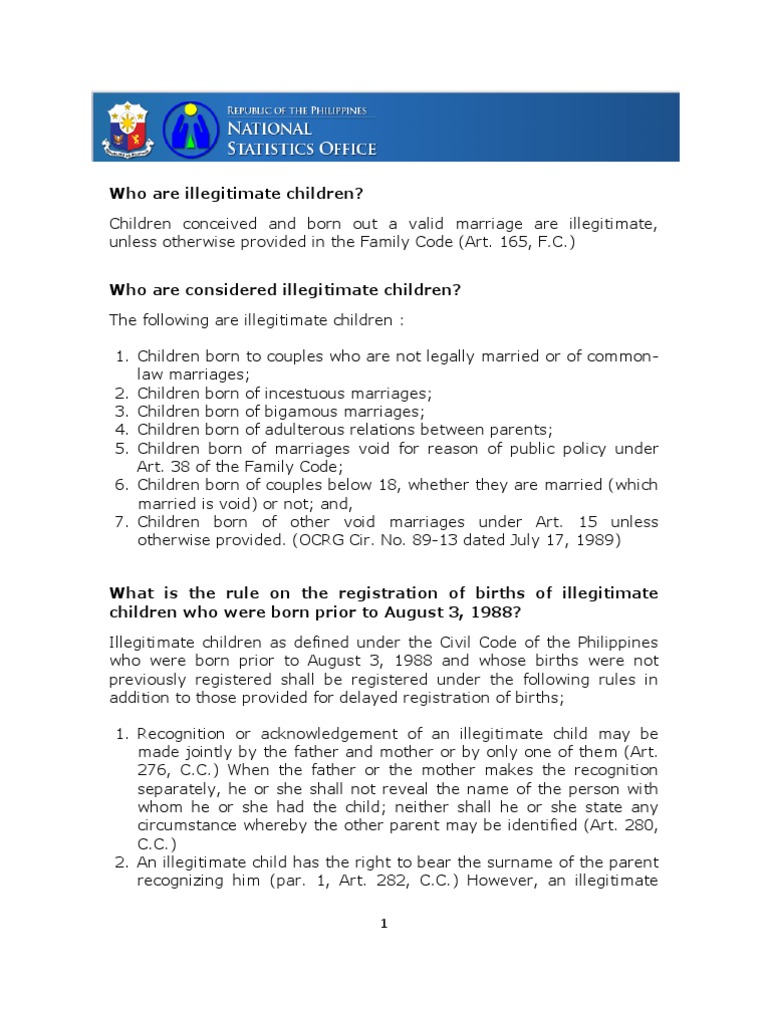 Who Are Illegitimate Children | PDF | Birth Certificate | Legitimacy ...