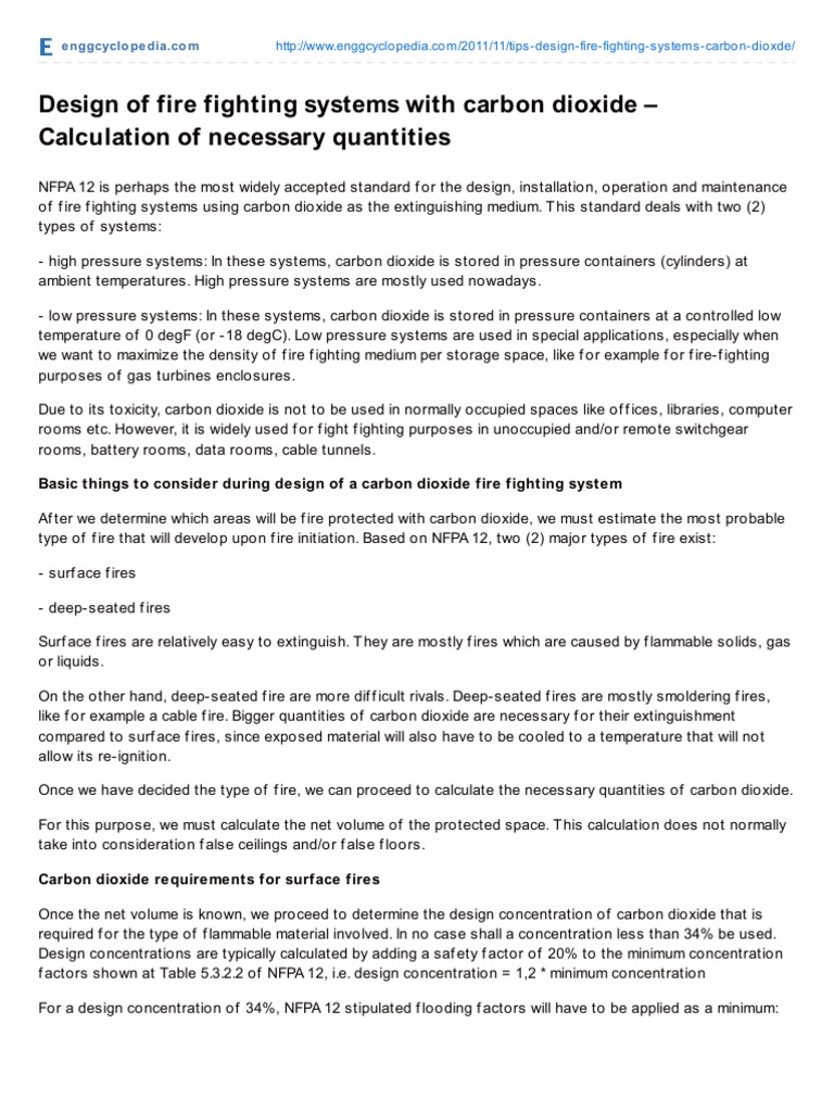 Design Fire Fighting Systems CO2 Calculation | Carbon Dioxide | Carbon