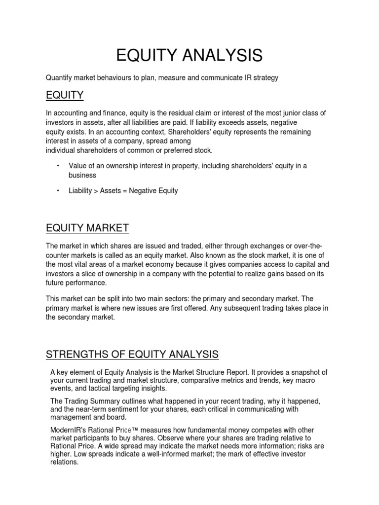 Equity Analysis | Stocks | Valuation (Finance)