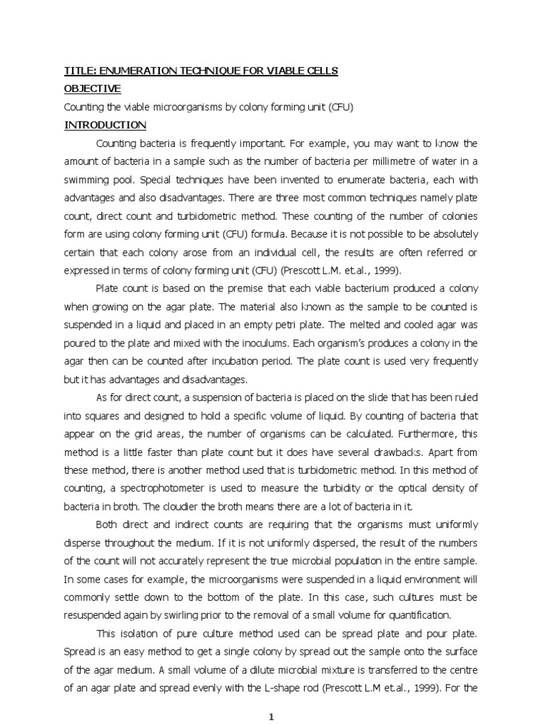 Enumeration | PDF | Colony Forming Unit | Clinical Pathology