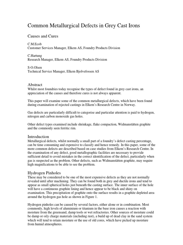 Common Defects in Grey Cast Iron | PDF | Casting (Metalworking) | Lead