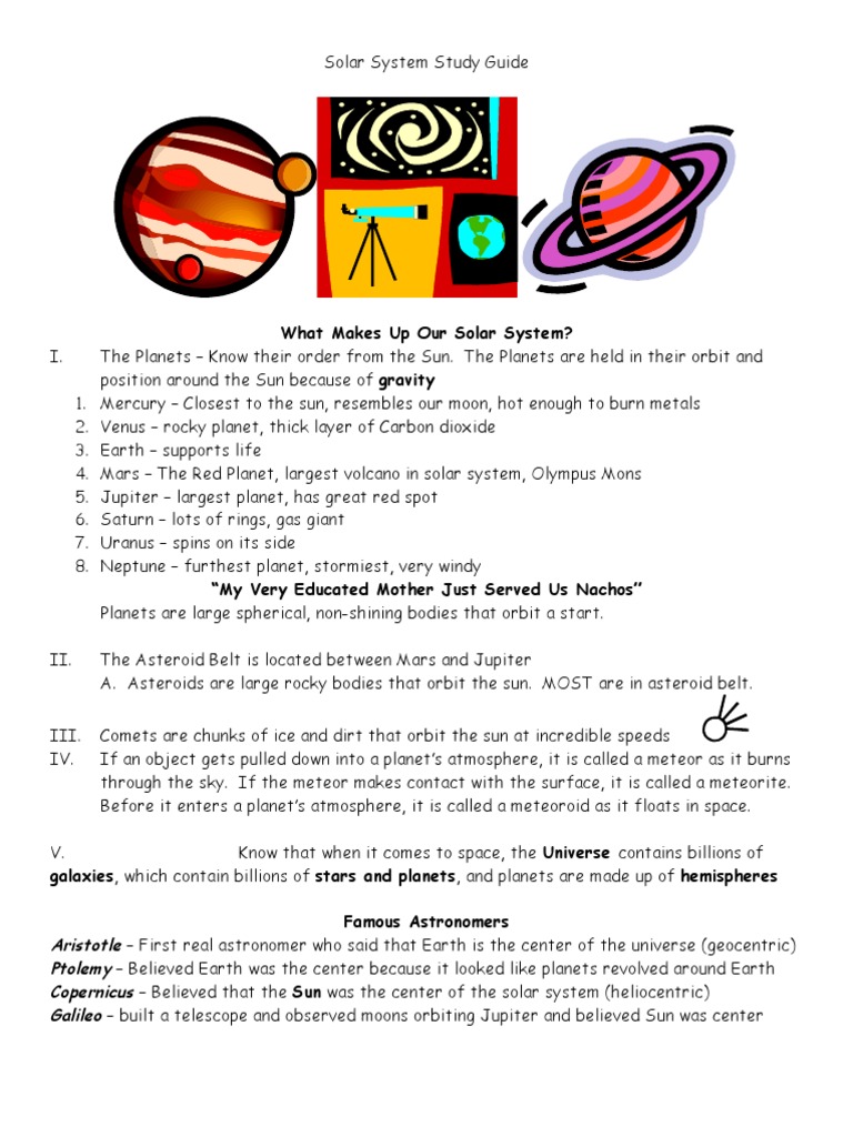 Solar System Study Guide 2 | PDF | Planets | Moon