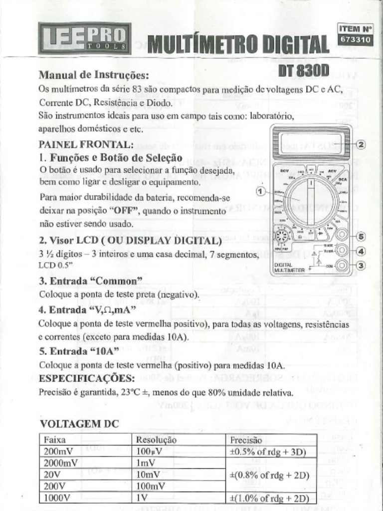 Manual Do Multimetro DT830B PDF, 49% OFF