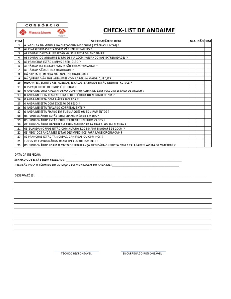 Check-List de Andaime | PDF