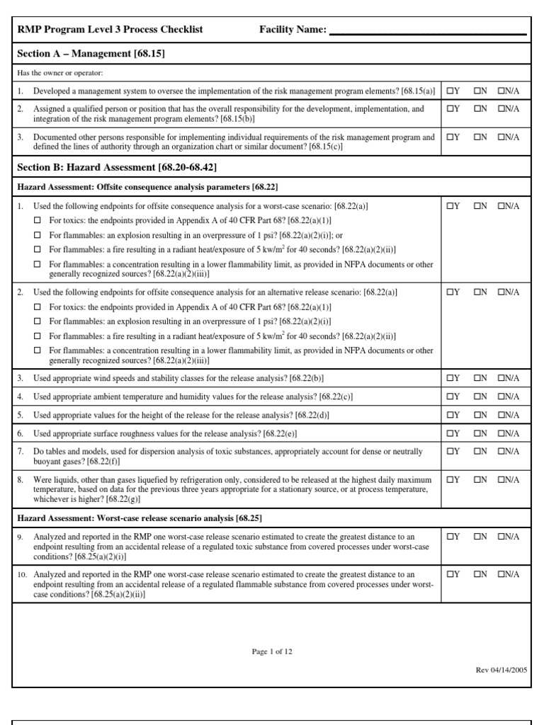RMP Program Level 3 Process Checklist | PDF | Risk Management | Liquids