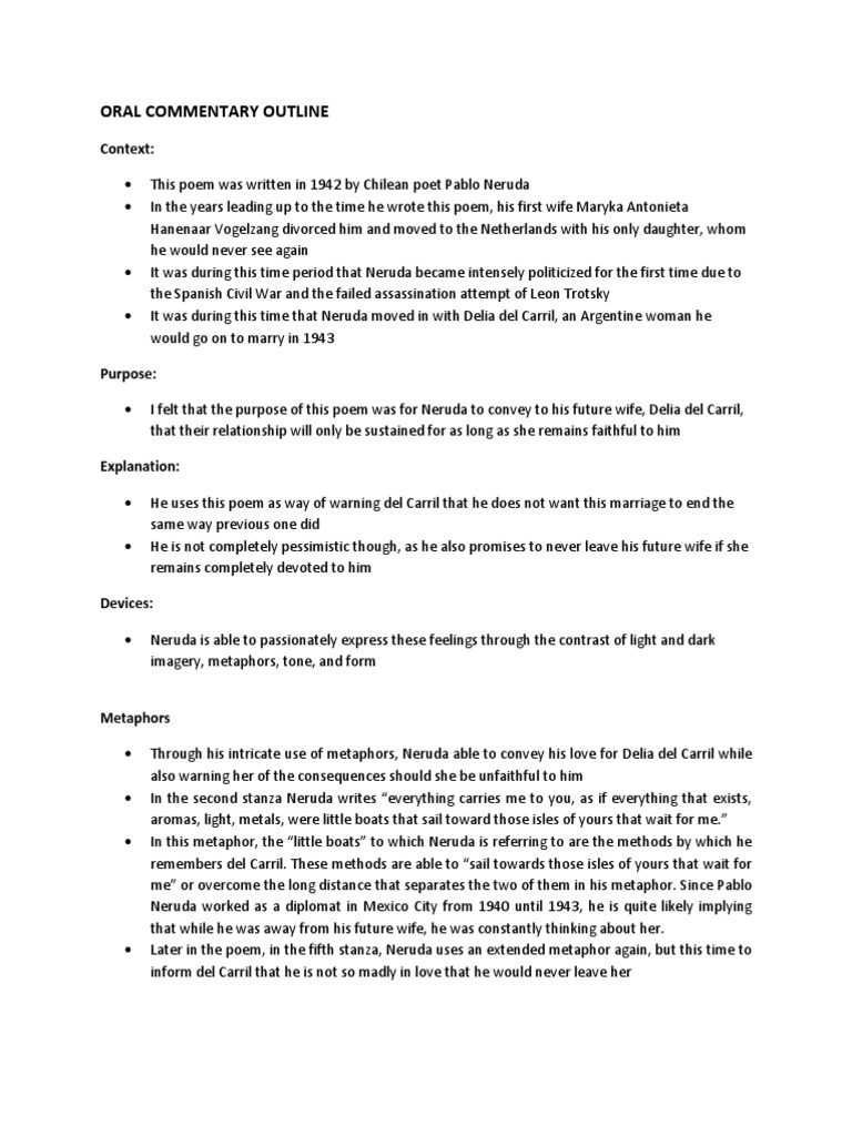 IB Oral Commentary Outline | Poetry | Fiction & Literature