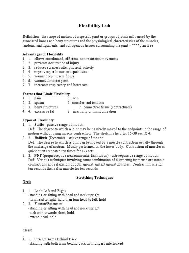 Flexibility Lab | PDF | Anatomical Terms Of Motion | Human Leg