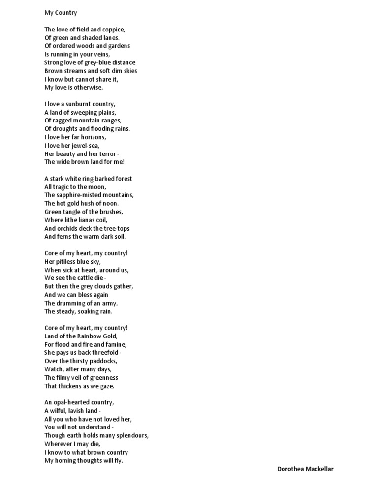 Dorothea Mackellar - My Country | PDF | Poetry