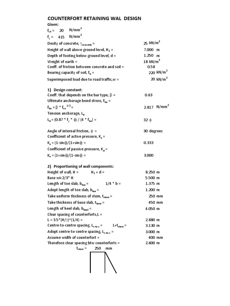 RCC Retaining Wall Design | PDF | Strength Of Materials | Continuum ...