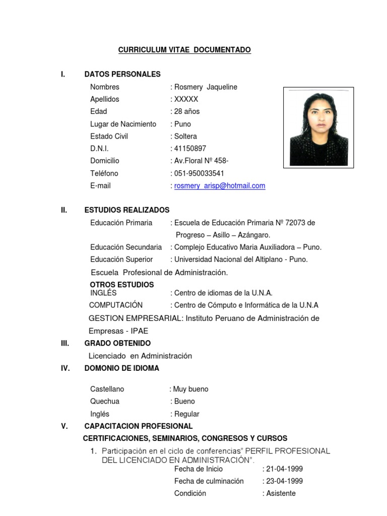 CURRICULUM VITAE DOCUMENTADO para Asap | PDF | Perú | Educación avanzada
