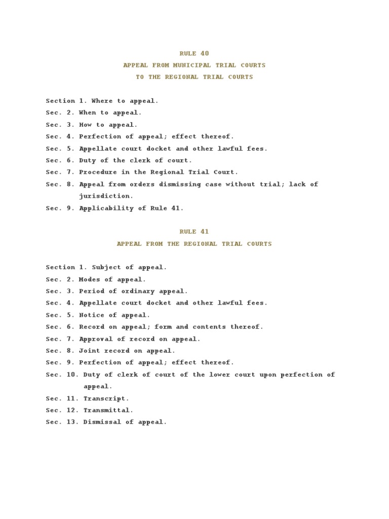 Rule 40 To 43 Table of Contents | PDF | Business | Law