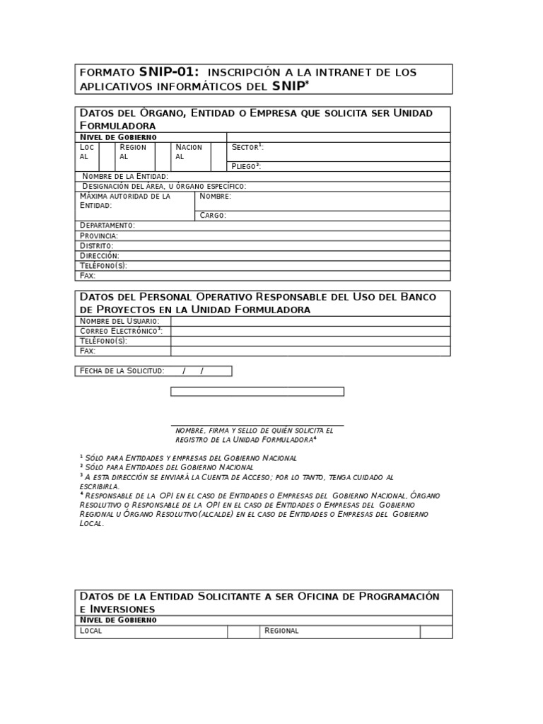 Formato Snip-01 Inscripción Uf y Opi Al Banco de Proyectos1 | PDF