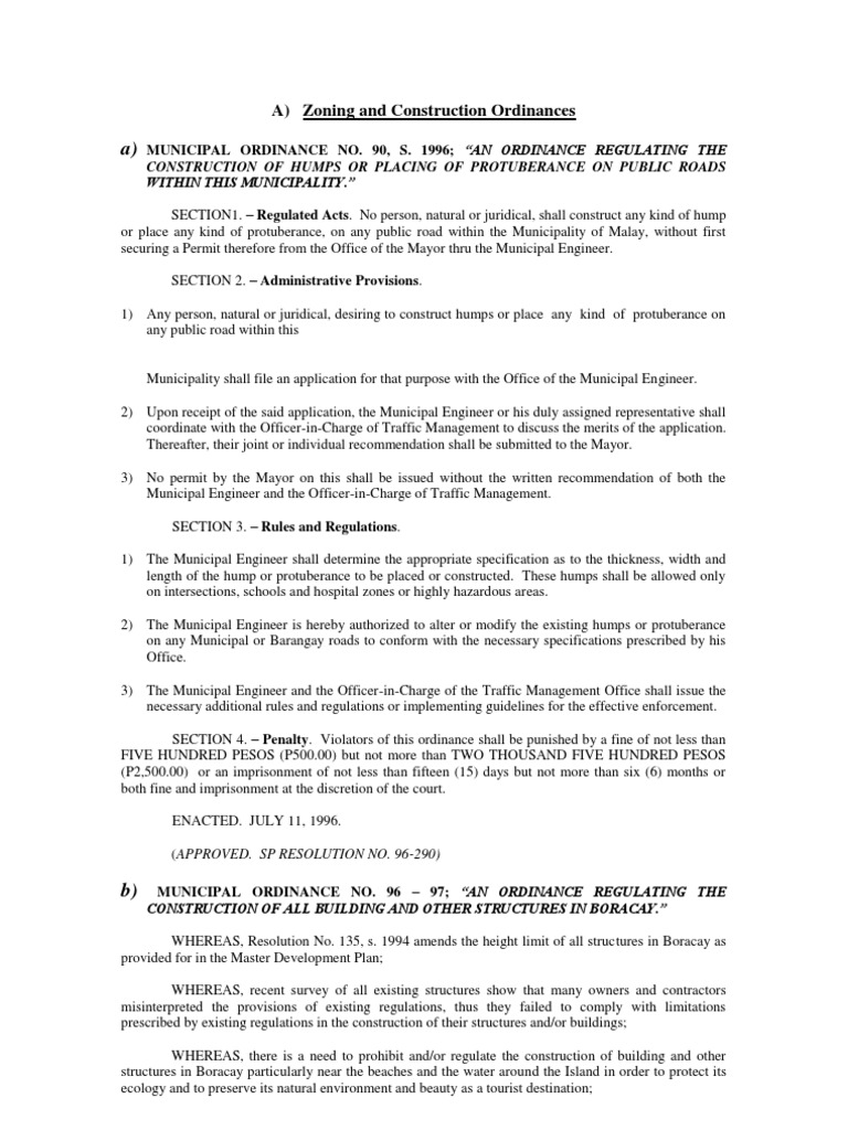 Zoning and Construction Ordinances Overview | PDF | Local Ordinance ...
