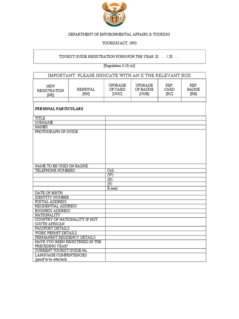 Tourist Guide Registration Form | PDF | Tourism | Government