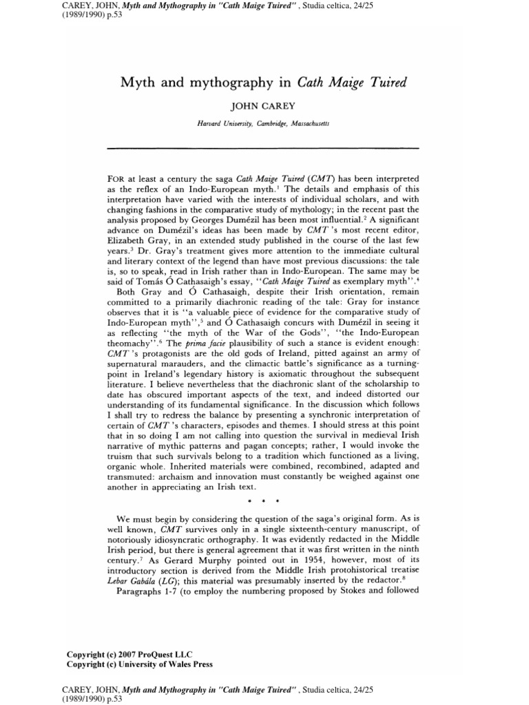 Myth & Mythography in The Cath Maige Tuiredh | PDF | Social Science