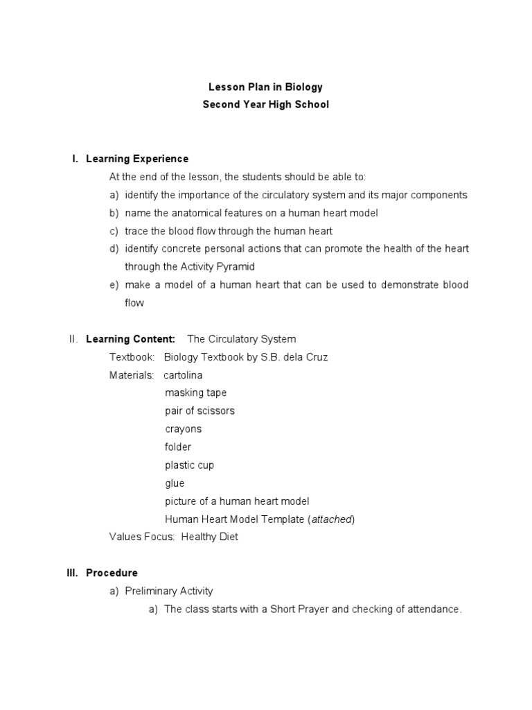 Circulatory System Lesson Plan Pdf The Circulatory System For Kids