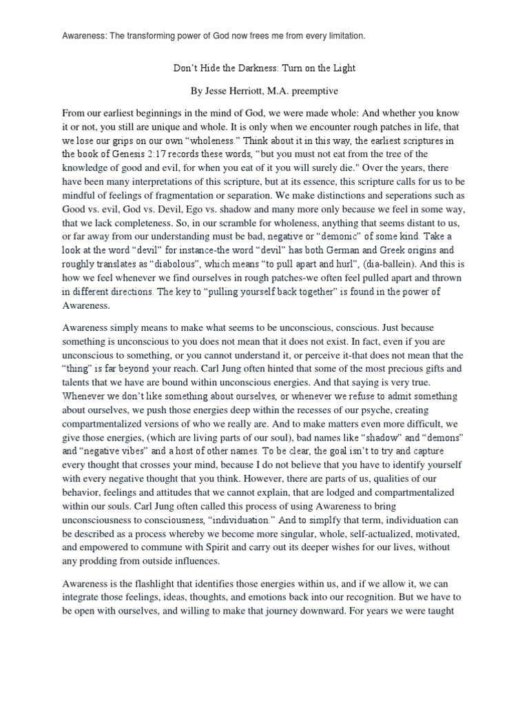 Embracing Wholeness Through Awareness | PDF | Shadow (Psychology ...