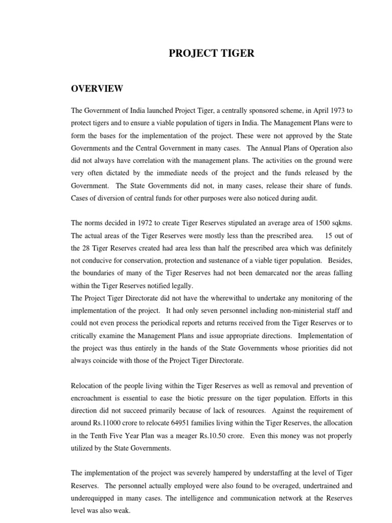 Project Tiger-Summary | Tiger | Conservation (Ethic)