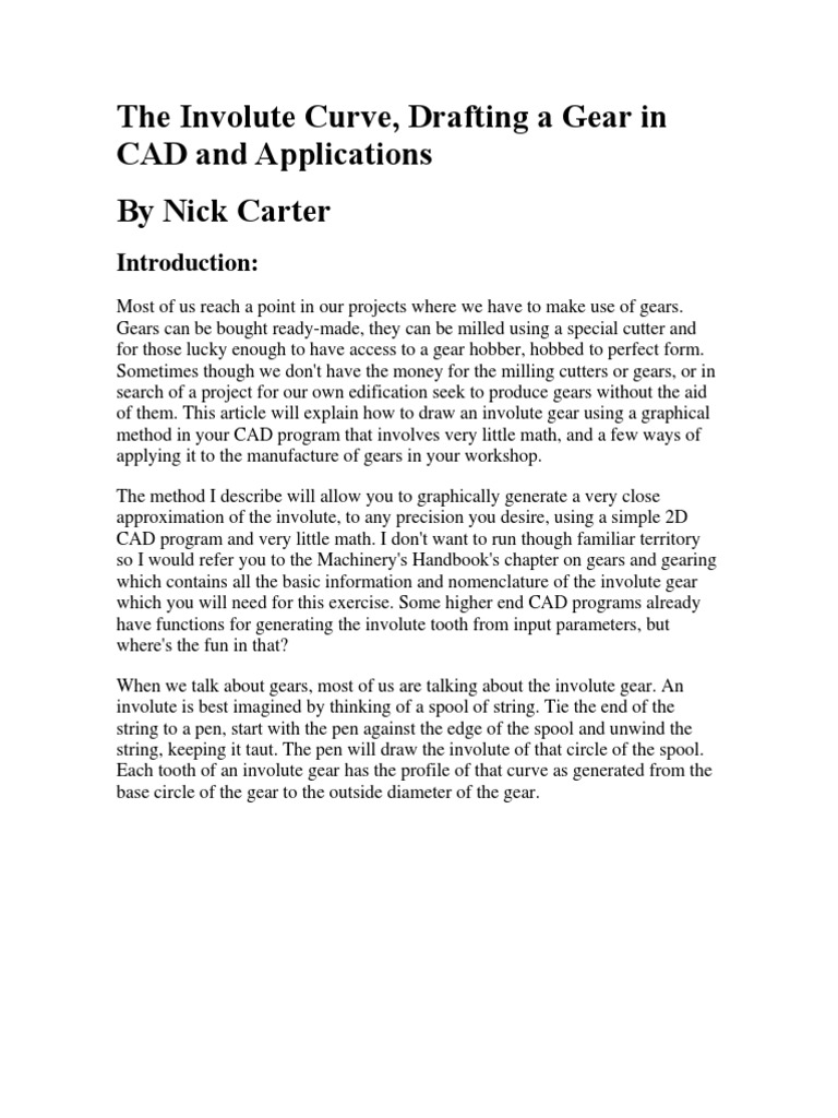 The Involute Curve, Drafting A Gear in CAD and Applications | PDF | Gear | Circle
