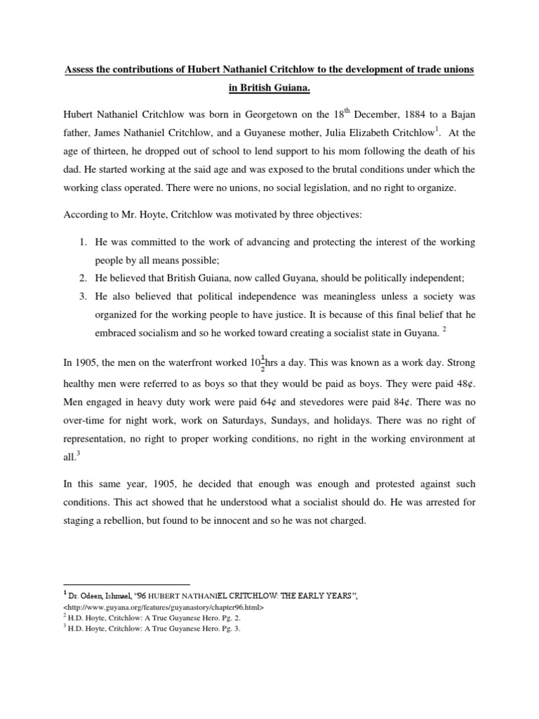 Hubert Nathaniel Critchlow | Guyana | Trade Union