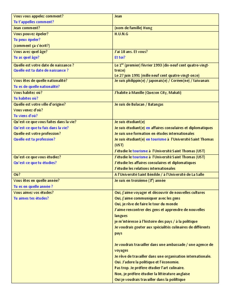 01 - Présentations DELF A1 (Formel Et Familier) | PDF | Loisirs